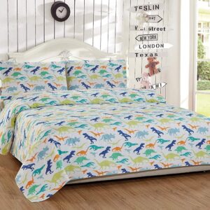 Linen Plus Sheet Set for Kids/Teens Boys Dinosaur Dinosaurs Jurassic Green Orange Blue White Flat Sheet and Fitted Sheet and Pillow Case Twin Size New