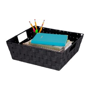 Simplify 15"x 13"x 5" Alloy Steel Rectangular Basket with 2 Built-in Carrying Handles, Black