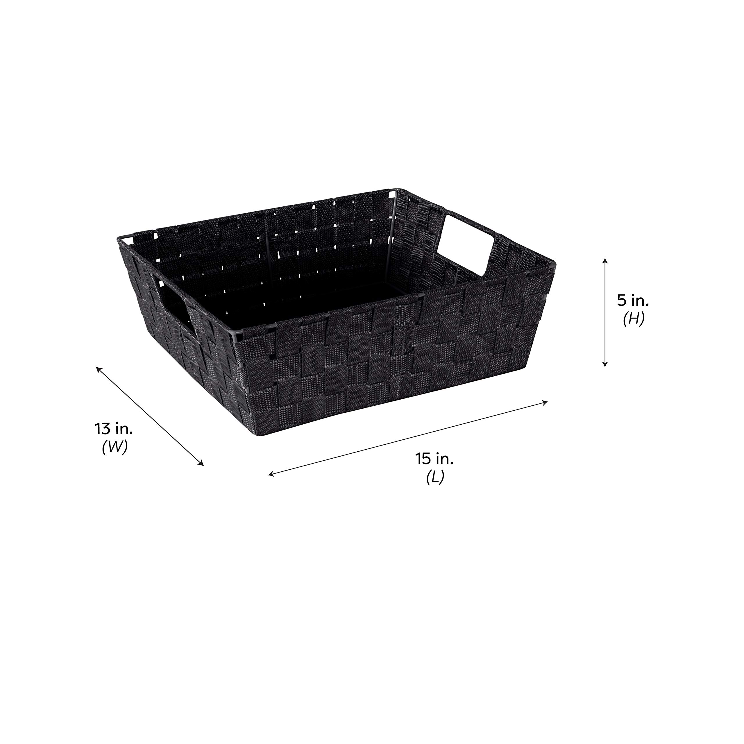 Simplify 15"x 13"x 5" Alloy Steel Rectangular Basket with 2 Built-in Carrying Handles, Black