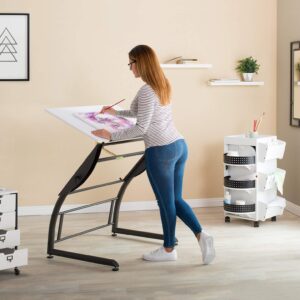 SD STUDIO DESIGNS Triflex Drawing Table, Sit to Stand Up Adjustable Office Home Computer Desk, 35.25" W X 23.5" D, Charcoal Black/White