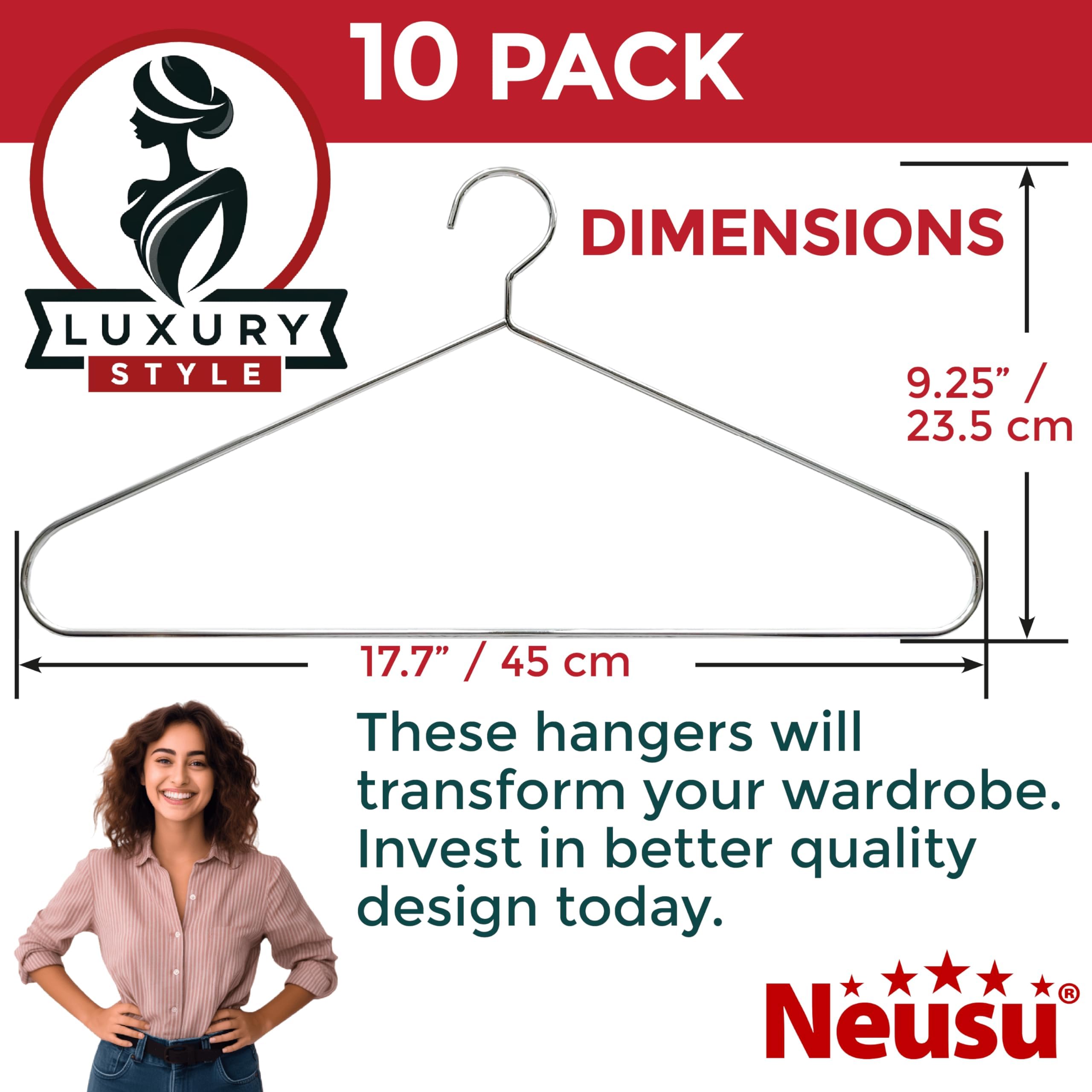 Neusu Heavy Duty Hangers - 5mm Solid Metal, Hold Over 35 Lbs, Extra Strong Coathangers for Heavy Clothes - Hotel Quality (10 Pack)