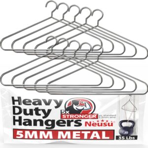 neusu heavy duty hangers - 5mm solid metal, hold over 35 lbs, extra strong coathangers for heavy clothes - hotel quality (10 pack)