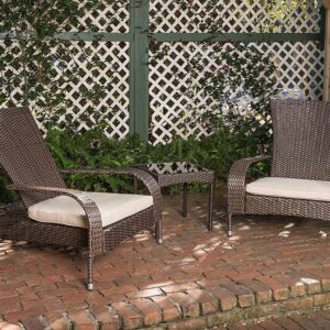 Patio Sense 62966 Coconino Wicker Conversation Set Lightweight & Durable Adirondack Style Chairs All Weather Wicker Includes Khaki Cushions - Mocha