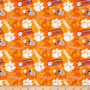 ncaa clemson tigers 1178 tone on tone orange/purple/white, quilting fabric by the yard