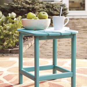 Signature Design by Ashley Sundown Treasure Outdoor Patio HDPE Weather Resistant End Table, Blue