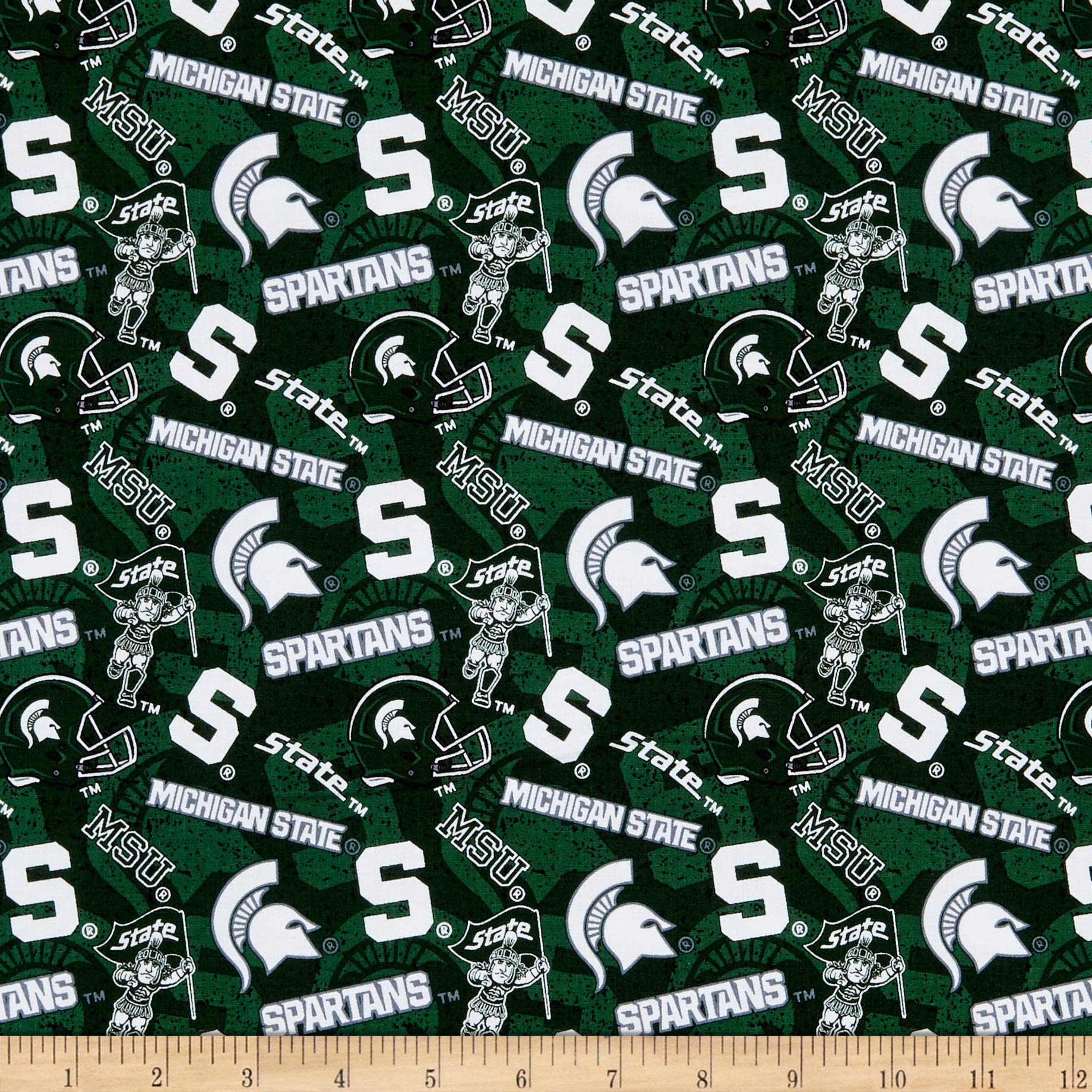 NCAA Michigan State Spartans 1178 Tone on Tone Dark Green/White, Quilting Fabric by the Yard