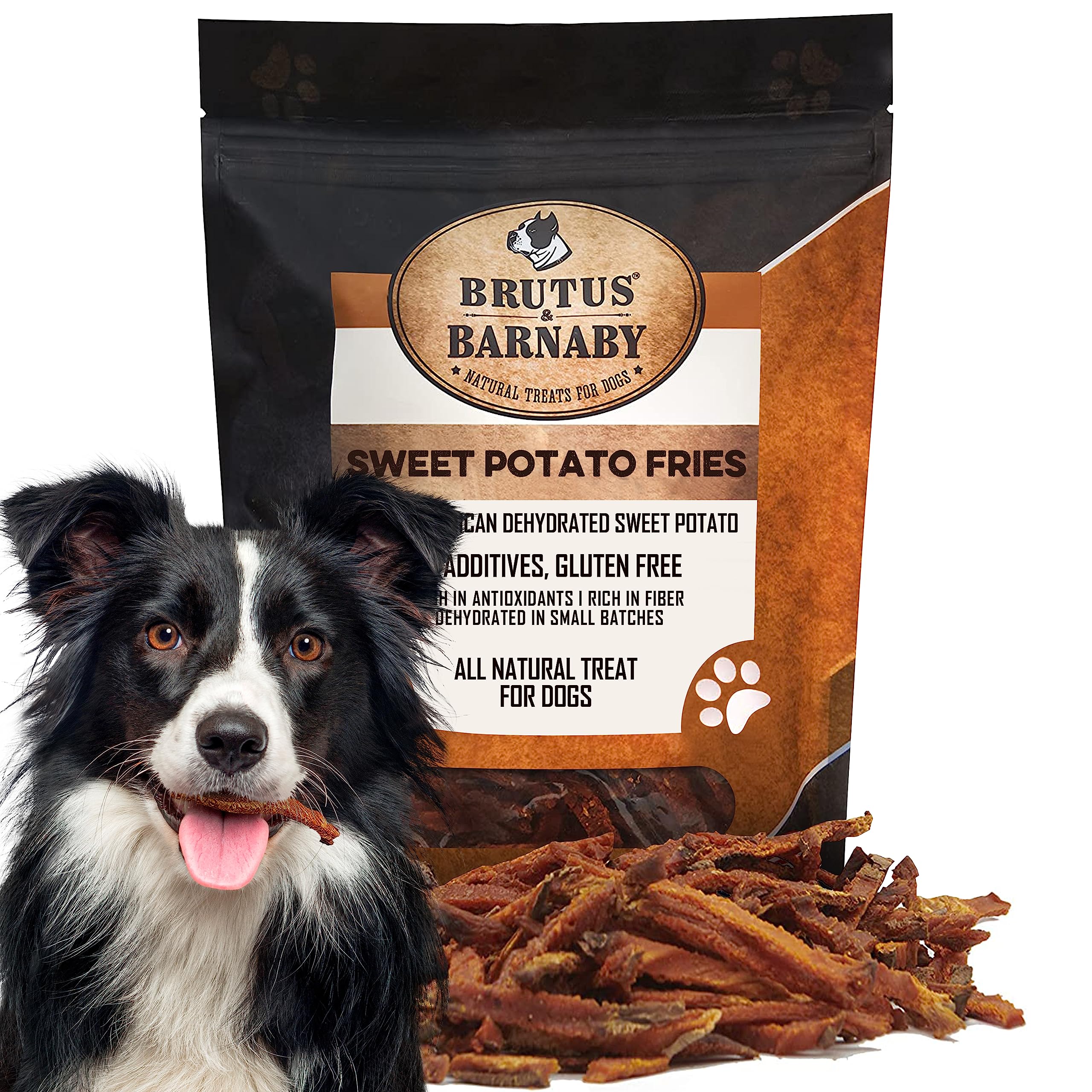 BRUTUS & BARNABY Sweet Potato Dog Treats- No Additive Dehydrated Sweet Potato Fries, Grain Free, Gluten Free and No Preservatives Added (14 oz)