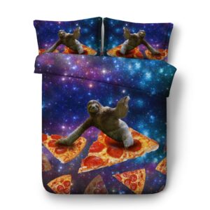 royal linen source 3pcs 3d blue pizza space sloth bedding twin/full/queen/king/super king size bed set (jf531, twin)