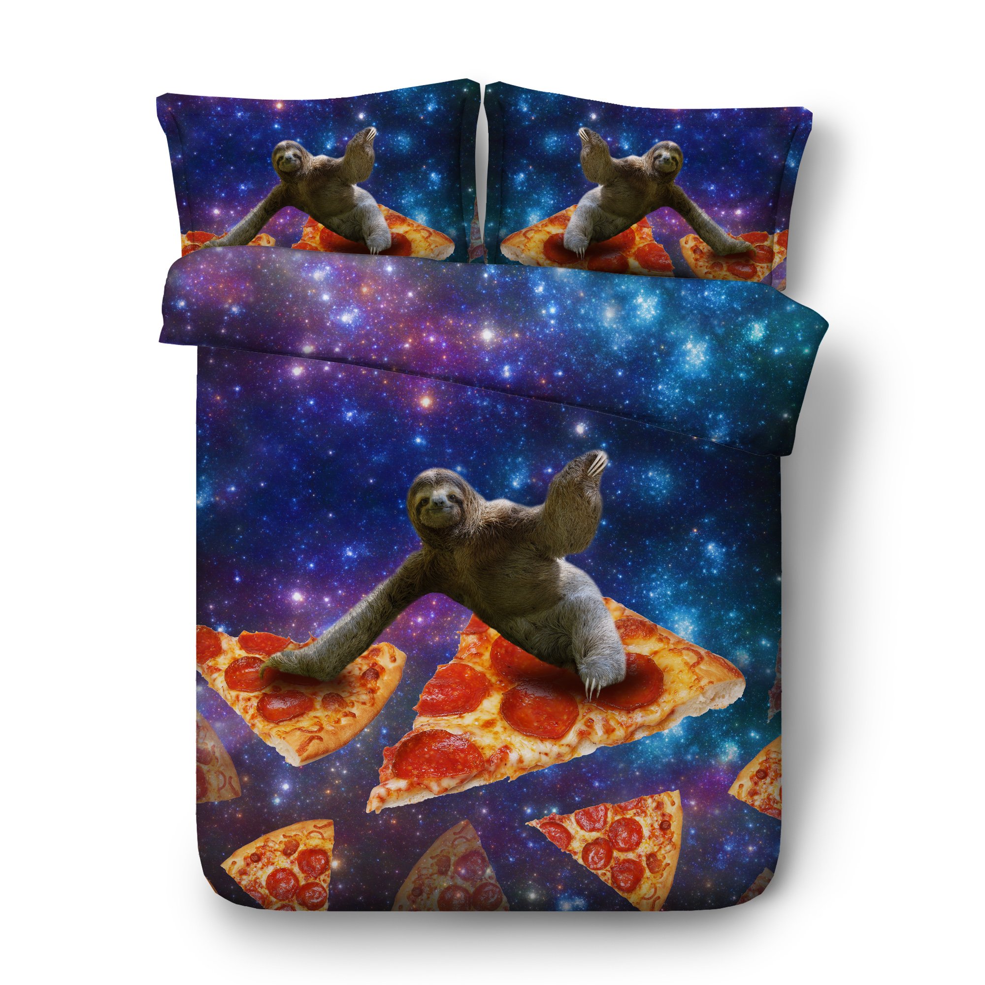 Royal Linen Source 3PCS 3D Blue Pizza Space Sloth Bedding Twin/Full/Queen/King/Super King Size Bed Set (JF531, Twin)