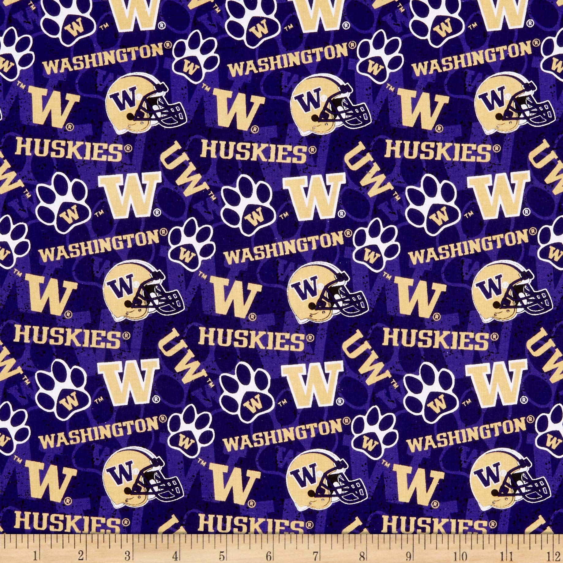 NCAA Washington Huskies 1178 Tone on Tone Purple/Gold/White, Fabric by the Yard