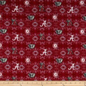 ncaa alabama crimson tide 1191 tye dye flannel red/white/gray, fabric by the yard