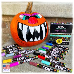 epic oil based paint markers - paint for pumpkins - permanent opaque paint for metal, glass, ceramic, porcelain, wood, fabric, canvas, rubber - medium tip - 16 popular colors - halloween