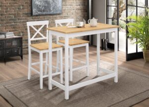 kings brand furniture - 3 piece dining table set, counter-height bar breakfast table with 2 stools for living room kitchen small space apartment - white