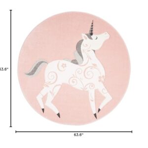 SAFAVIEH Carousel Kids Collection Area Rug - 5'3" Round, Pink & Ivory, Non-Shedding & Easy Care, Ideal for High Traffic Areas for Boys & Girls in Playroom, Nursery, Bedroom (CRK163P)