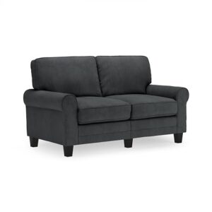 serta copenhagen 61" rolled arm sofa, easy care polyester, soft pillow back, pocket coil seat cushions, removable covers, loveseat or couch for small spaces, living rooms or bedrooms, charcoal