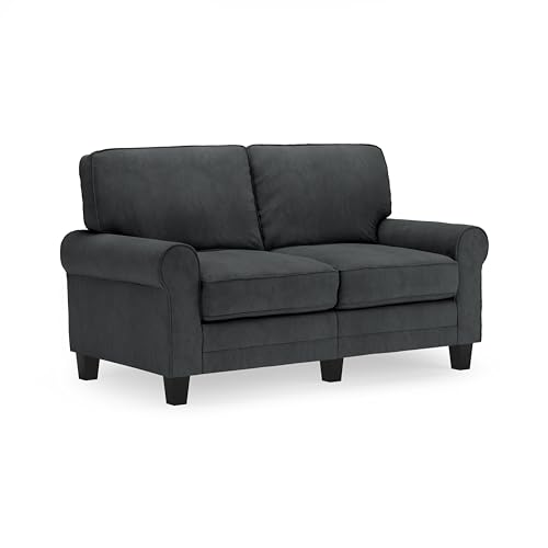 Serta Copenhagen 61" Rolled Arm Sofa, Easy Care Polyester, Soft Pillow Back, Pocket Coil Seat Cushions, Removable Covers, Loveseat or Couch for Small Spaces, Living Rooms or Bedrooms, Charcoal