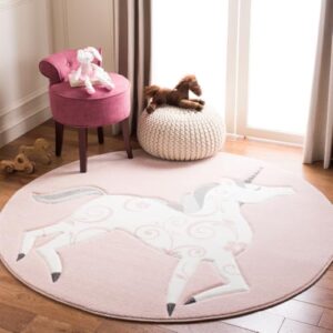 safavieh carousel kids collection area rug - 5'3" round, pink & ivory, non-shedding & easy care, ideal for high traffic areas for boys & girls in playroom, nursery, bedroom (crk163p)