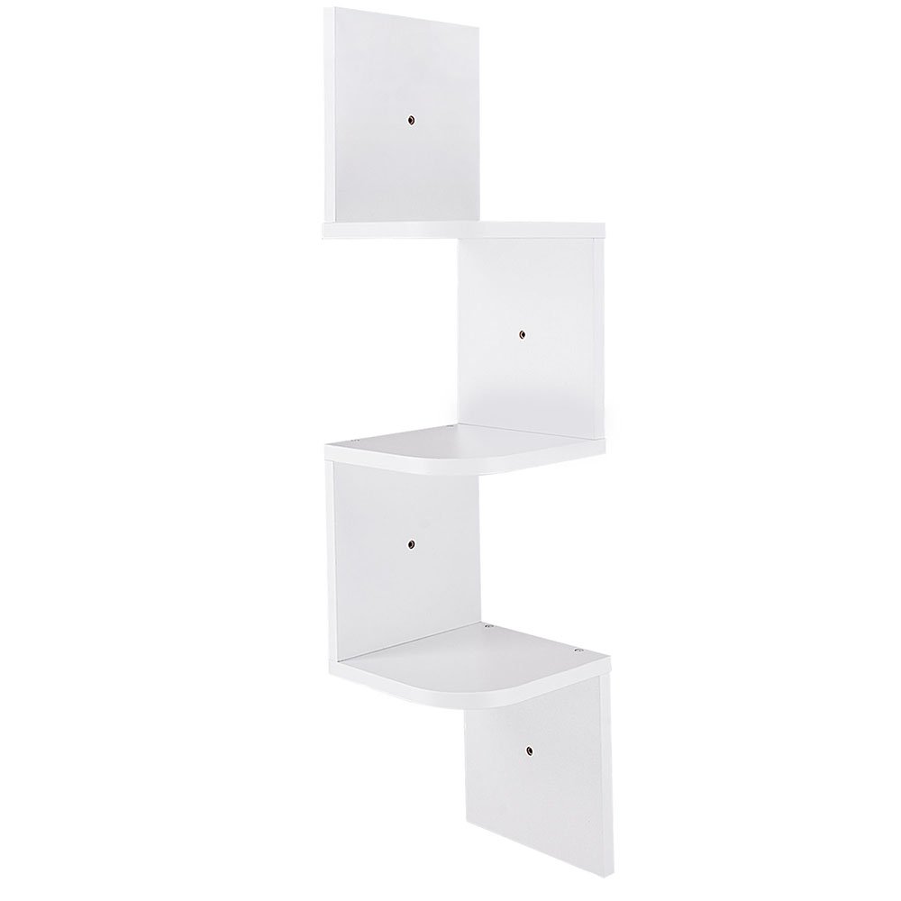 ZeHuoGe White 3 Tiers Wall Mount Corner Shelf Wood Storage Organizer W/Gradienter MDF + Melamine Board 7-7/8"L x 7-7/8"W x 32-1/4"H Height of Each Layer 7-7/8" Home Office US Delivery (White)