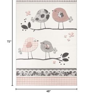 SAFAVIEH Carousel Kids Collection Accent Rug - 4' x 6', Pink & Ivory, Birds Design, Non-Shedding & Easy Care, Ideal for High Traffic Areas for Boys & Girls in Playroom, Nursery, Bedroom (CRK153P)