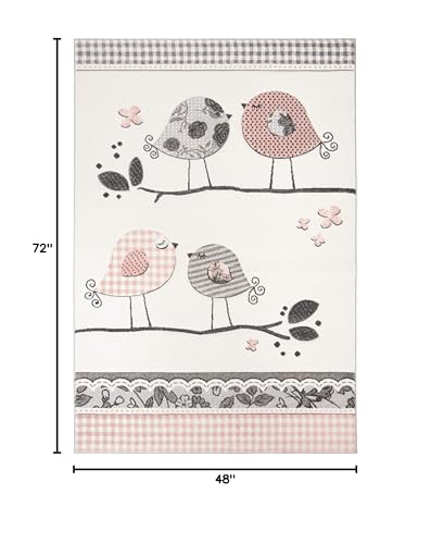 SAFAVIEH Carousel Kids Collection Accent Rug - 4' x 6', Pink & Ivory, Birds Design, Non-Shedding & Easy Care, Ideal for High Traffic Areas for Boys & Girls in Playroom, Nursery, Bedroom (CRK153P)