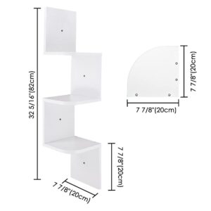 ZeHuoGe White 3 Tiers Wall Mount Corner Shelf Wood Storage Organizer W/Gradienter MDF + Melamine Board 7-7/8"L x 7-7/8"W x 32-1/4"H Height of Each Layer 7-7/8" Home Office US Delivery (White)