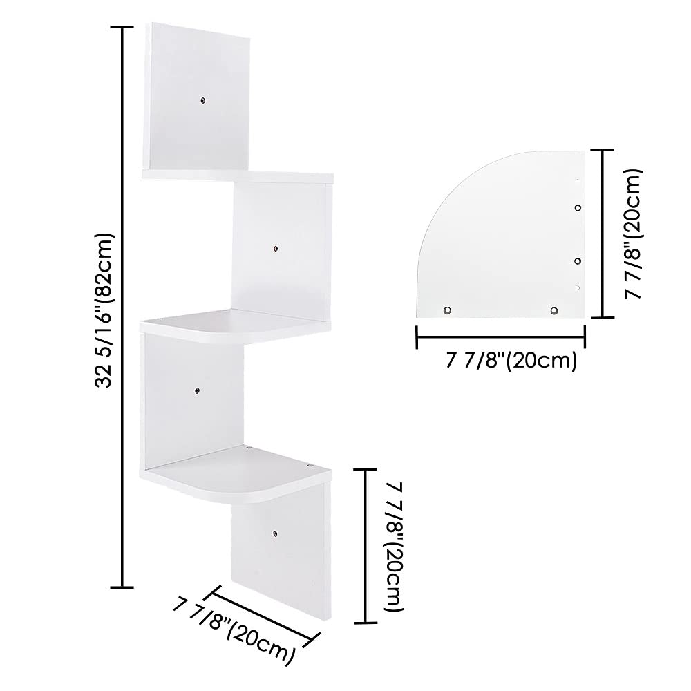 ZeHuoGe White 3 Tiers Wall Mount Corner Shelf Wood Storage Organizer W/Gradienter MDF + Melamine Board 7-7/8"L x 7-7/8"W x 32-1/4"H Height of Each Layer 7-7/8" Home Office US Delivery (White)