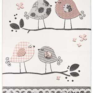 SAFAVIEH Carousel Kids Collection Accent Rug - 4' x 6', Pink & Ivory, Birds Design, Non-Shedding & Easy Care, Ideal for High Traffic Areas for Boys & Girls in Playroom, Nursery, Bedroom (CRK153P)