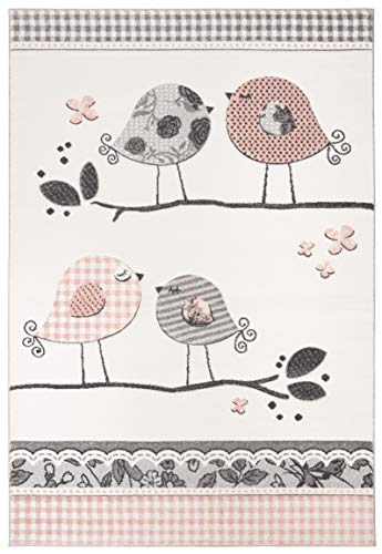 SAFAVIEH Carousel Kids Collection Accent Rug - 4' x 6', Pink & Ivory, Birds Design, Non-Shedding & Easy Care, Ideal for High Traffic Areas for Boys & Girls in Playroom, Nursery, Bedroom (CRK153P)