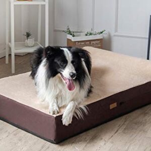 KOPEKS Jumbo Orthopedic Dog Bed - 7-inch Thick Memory Foam Pet Bed with Pillow with Removable Cover & Free Waterproof Liner - for Large Breed Dogs, XL, Brown-Plush Top