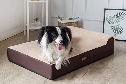 KOPEKS Jumbo Orthopedic Dog Bed - 7-inch Thick Memory Foam Pet Bed with Pillow with Removable Cover & Free Waterproof Liner - for Large Breed Dogs, XL, Brown-Plush Top