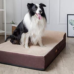 KOPEKS Jumbo Orthopedic Dog Bed - 7-inch Thick Memory Foam Pet Bed with Pillow with Removable Cover & Free Waterproof Liner - for Large Breed Dogs, XL, Brown-Plush Top