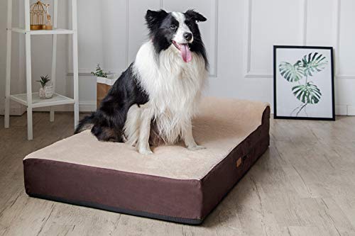 KOPEKS Jumbo Orthopedic Dog Bed - 7-inch Thick Memory Foam Pet Bed with Pillow with Removable Cover & Free Waterproof Liner - for Large Breed Dogs, XL, Brown-Plush Top