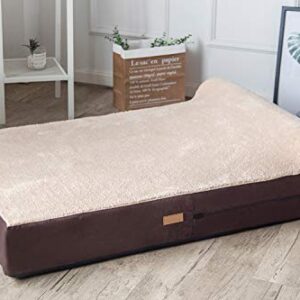 KOPEKS Jumbo Orthopedic Dog Bed - 7-inch Thick Memory Foam Pet Bed with Pillow with Removable Cover & Free Waterproof Liner - for Large Breed Dogs, XL, Brown-Plush Top