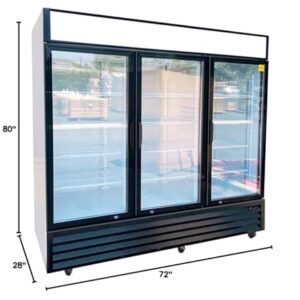 Commercial Refrigerator Glass 3-door Swing NSF Merchandiser Beverage Display Cooler Beverage Drink Cooler, ETL,NSF certified, Upright, Capacity 69 cuft, 74" Width 110V GDM-69Bdup