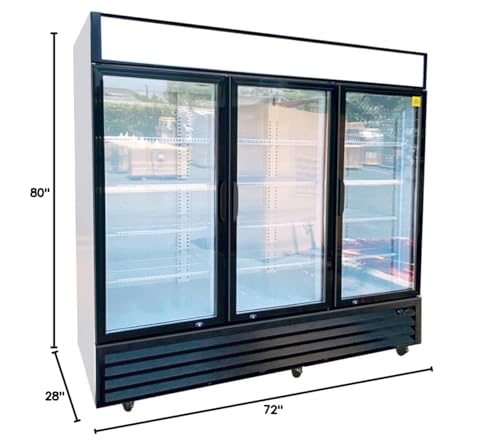 Commercial Refrigerator Glass 3-door Swing NSF Merchandiser Beverage Display Cooler Beverage Drink Cooler, ETL,NSF certified, Upright, Capacity 69 cuft, 74" Width 110V GDM-69Bdup