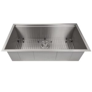 ZLINE 33" Garmisch Undermount Single Bowl Stainless Steel Kitchen Sink with Bottom Grid and Accessories (SLS-33)