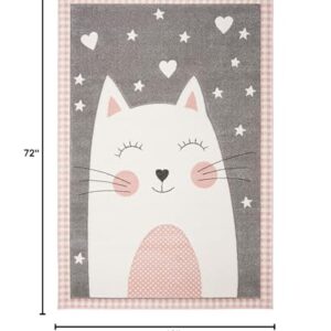 SAFAVIEH Carousel Kids Collection Accent Rug - 4' x 6', Pink & Grey, Cat Design, Non-Shedding & Easy Care, Ideal for High Traffic Areas for Boys & Girls in Playroom, Nursery, Bedroom (CRK134P)