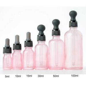 2Pcs Pink Glass Essential Oil Dropper Bottles Containers Empty Round Bottles with Glass Eye Dropper Dispenser for Transfer Storing Oils Perfume Aromatherapy Lotion Cosmetic Sample Liquid (30ML)