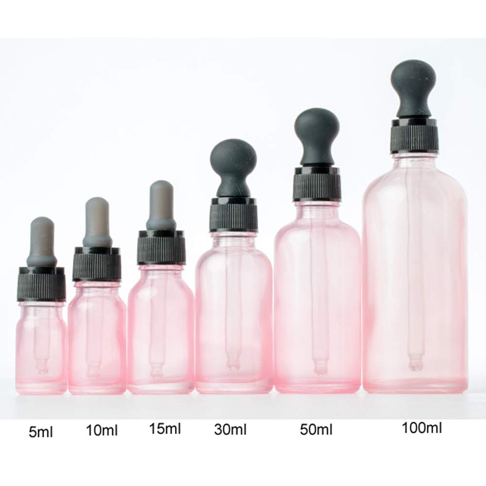 3Pcs Pink Glass Essential Oil Dropper Bottles Containers Empty Round Bottles with Glass Eye Dropper Dispenser for Transfer Storing Oils Perfume Aromatherapy Lotion Cosmetic Sample Liquid (5ML)