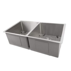 zline 33" anton undermount double bowl stainless steel kitchen sink with bottom grid (sr50d-33)