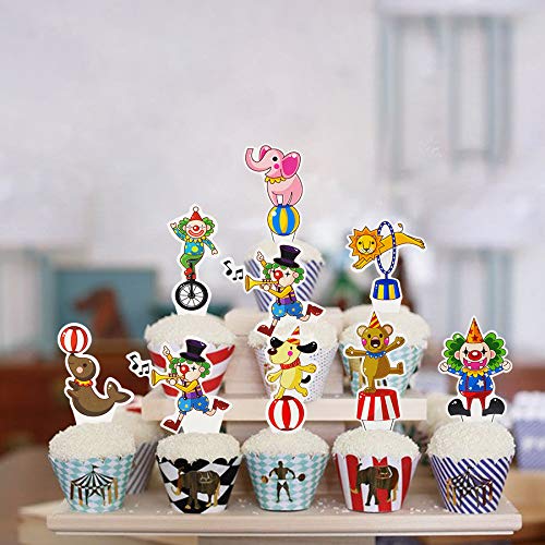 48 Pieces Circus Animal Cupcake Topper for Carnival Themed Baby Shower Kids Birthday Party Favor Supplies Lion Bear Elephant Cake Decorations