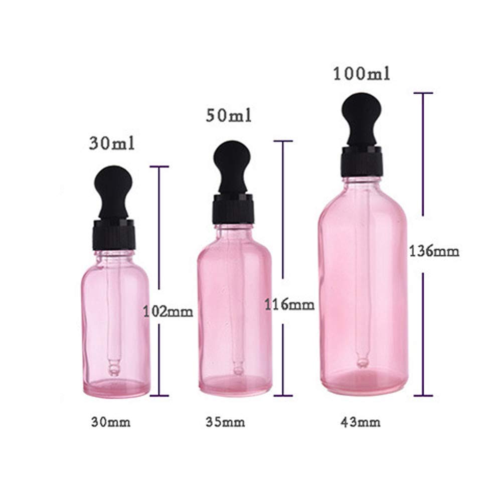 2Pcs Pink Glass Essential Oil Dropper Bottles Containers Empty Round Bottles with Glass Eye Dropper Dispenser for Transfer Storing Oils Perfume Aromatherapy Lotion Cosmetic Sample Liquid (30ML)