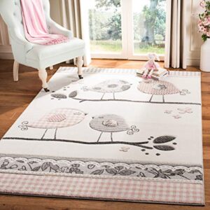 safavieh carousel kids collection accent rug - 4' x 6', pink & ivory, birds design, non-shedding & easy care, ideal for high traffic areas for boys & girls in playroom, nursery, bedroom (crk153p)