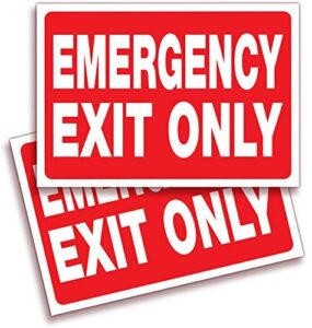 emergency exit only signs stickers, 2 pack 10x7 inch – premium self-adhesive vinyl decal, laminated for ultimate uv, weather, scratch, water & fade resistance, indoor & outdoor