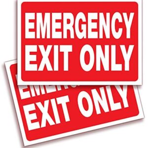 Emergency Exit Only Signs Stickers, 2 Pack 10x7 Inch – Premium Self-Adhesive Vinyl Decal, Laminated for Ultimate UV, Weather, Scratch, Water & Fade Resistance, Indoor & Outdoor