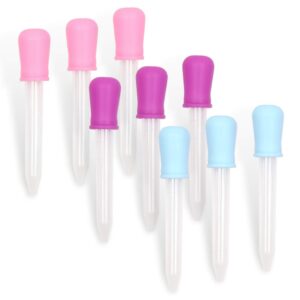 homedge liquid dropper, 9 pcs silicone and plastic droppers – 5 ml pipettes for candy making and kitchen gummy making, measuring doses of mct oil – (blue+pink+purple)