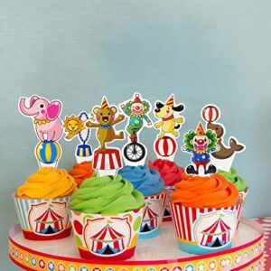 48 Pieces Circus Animal Cupcake Topper for Carnival Themed Baby Shower Kids Birthday Party Favor Supplies Lion Bear Elephant Cake Decorations