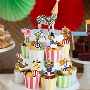 48 Pieces Circus Animal Cupcake Topper for Carnival Themed Baby Shower Kids Birthday Party Favor Supplies Lion Bear Elephant Cake Decorations