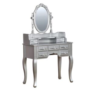 Benjara Benzara Beauty Queen Vanity Table and Stool Set, Silver,