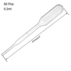 uxcell 50 Pcs Plastic Disposable Pipettes 0.2ml, Clear Transfer Pasteur Pipettes, 61mm Length, Liquid Dropper for Lab